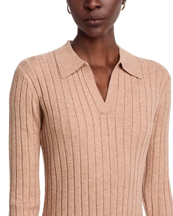 SINGLE THREAD Collared Midi Sweater Dress - Warm Taupe