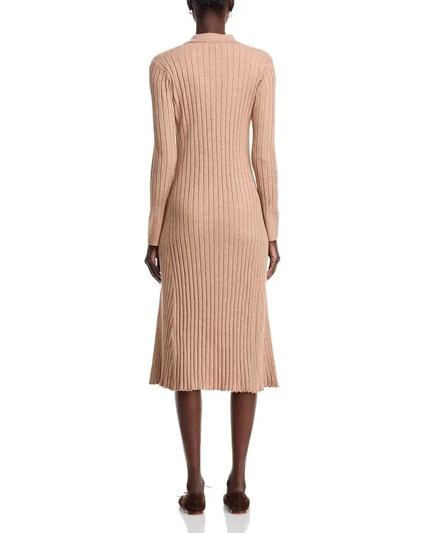 SINGLE THREAD Collared Midi Sweater Dress - Warm Taupe