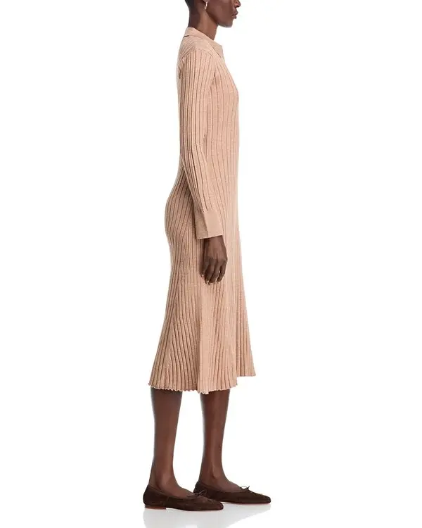 SINGLE THREAD Collared Midi Sweater Dress - Warm Taupe