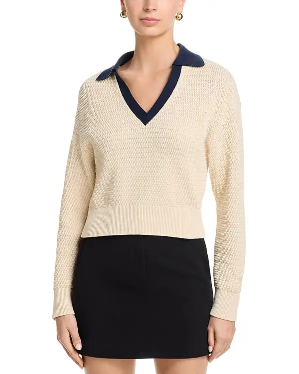 French Connection Contrast Collar Textured Knit Sweater