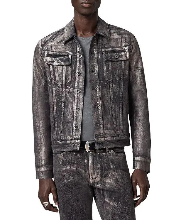 John Varvatos Distressed Trucker Jacket - Metal Grey