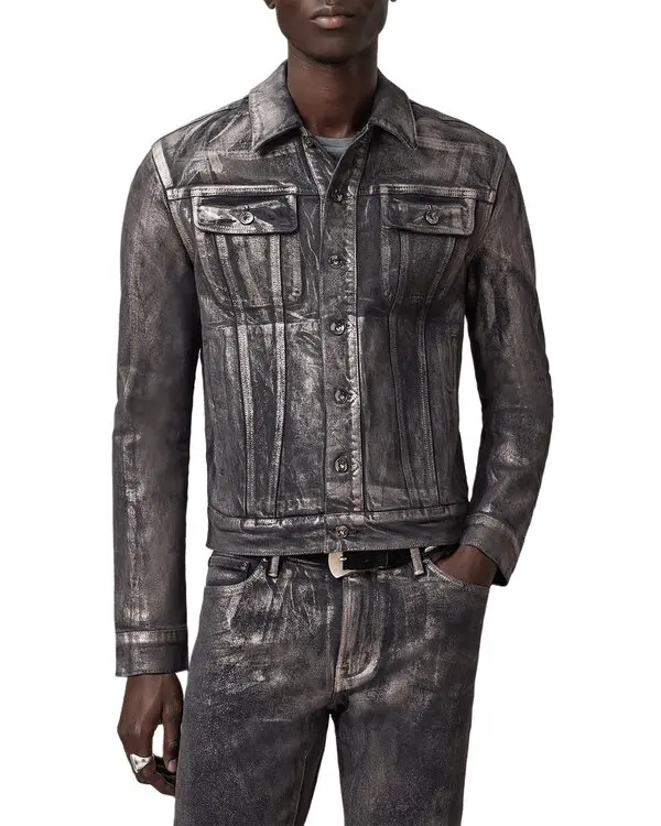 John Varvatos Distressed Trucker Jacket - Metal Grey