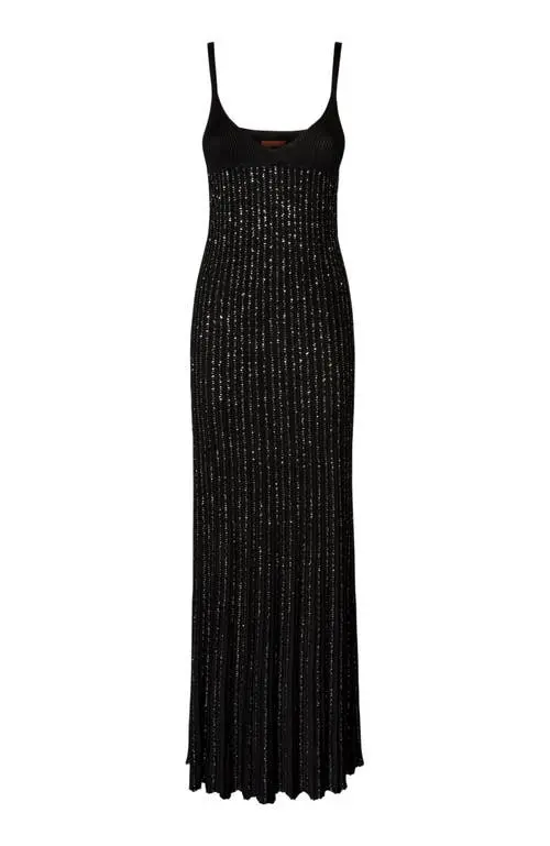 Missoni Sleeveless Long Dress In Viscose Lamé Blend With Sequins - Black