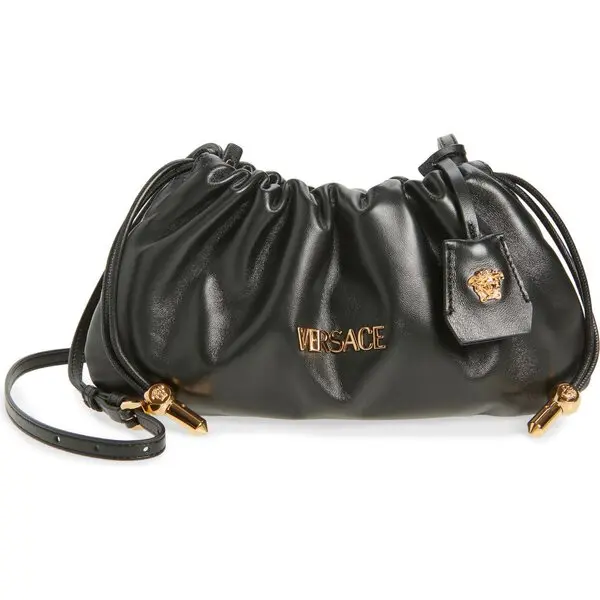Versace Mini Logo Leather Handbag - Black-versace Gold