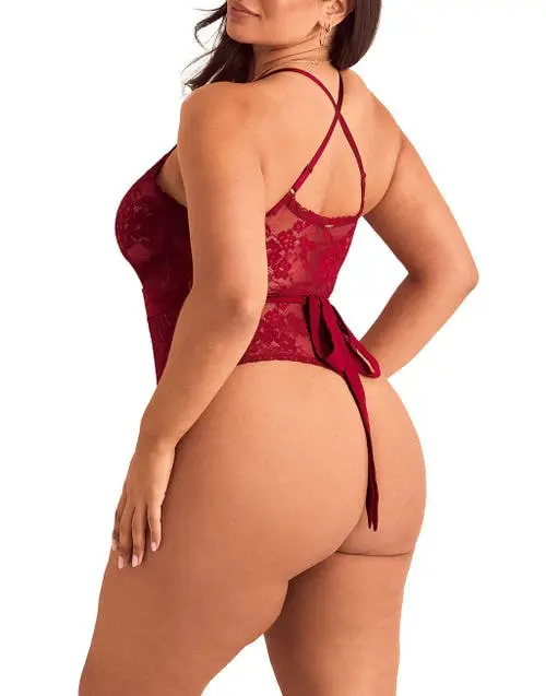 ADORE ME Lace Plunge Bodysuit With Ribbon Belt