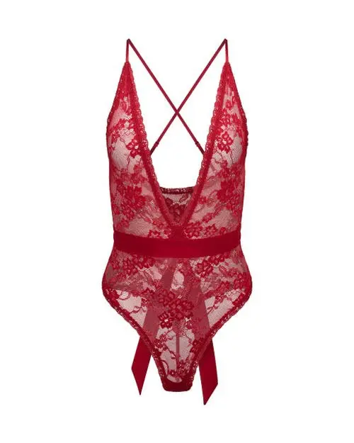 ADORE ME Lace Plunge Bodysuit With Ribbon Belt