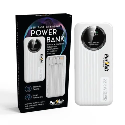 PURSONIC 10,000mah Led Fast Charging Power Bank - White