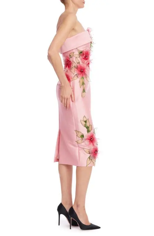 Badgley Mischka Floral Appliqué Strapless Cocktail Dress