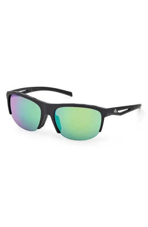 Adidas 66mm Navigator Sunglasses - Matte Black/green Mirror