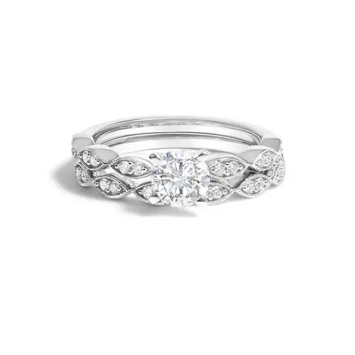 HAUS OF BRILLIANCE 14k Gold 1.0 Cttw Lab Grown Diamond Bridal Ring Set - White