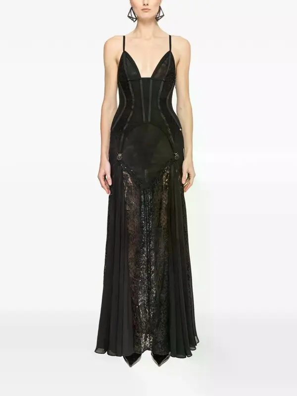 NISSA Lace-panel Corset Maxi Dress