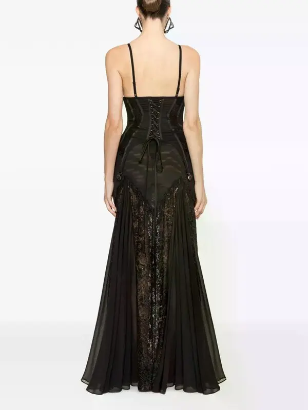 NISSA Lace-panel Corset Maxi Dress