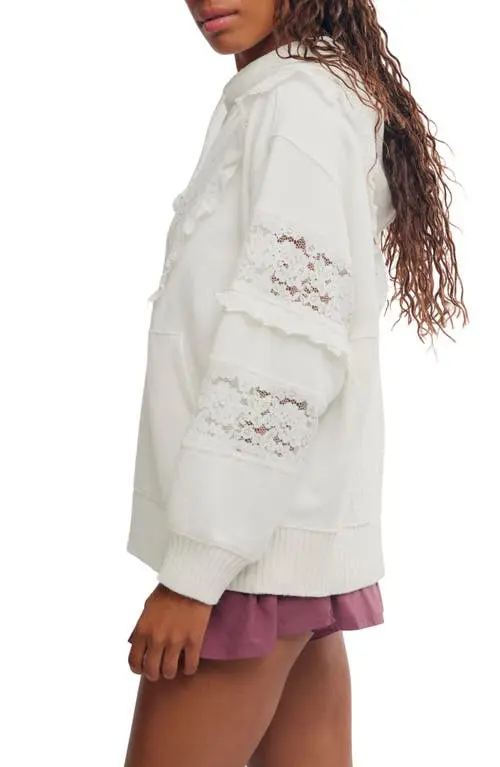 Free People Studio Tunic Hooded Sweatshirt With Lace Trim
