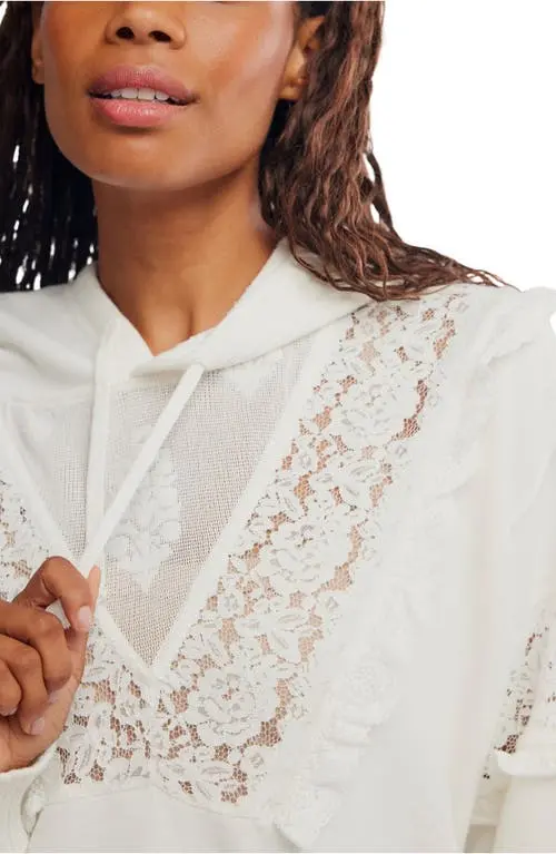 Free People Studio Tunic Hooded Sweatshirt With Lace Trim