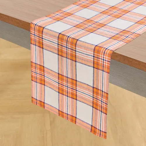 Solino Home Linen Table Runner For Dining Table, Holiday And Everyday Table Decor Plaid - Orange