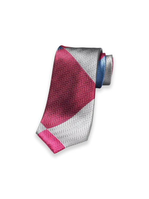 PAUL FREDRICK Patchwork Silk Neck Tie - Red Multi