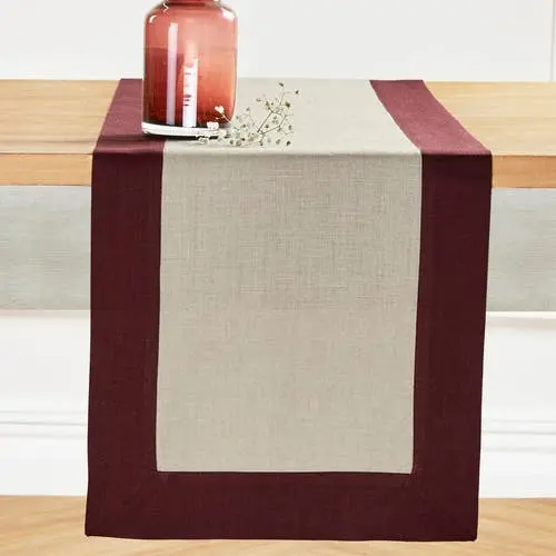SOLINO HOME Linen Table Runnercontempo - Burgundy And Natural