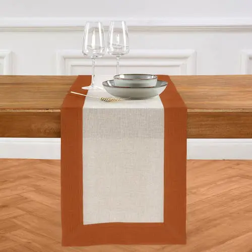 SOLINO HOME Linen Table Runner For Dining Table - Cinnamon And Natural