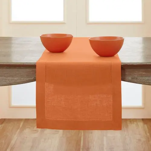 SOLINO HOME Linen Table Runnerclassic Hemstitch - Pumpkin
