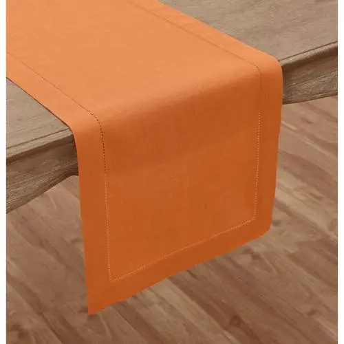 SOLINO HOME Linen Table Runnerclassic Hemstitch - Pumpkin