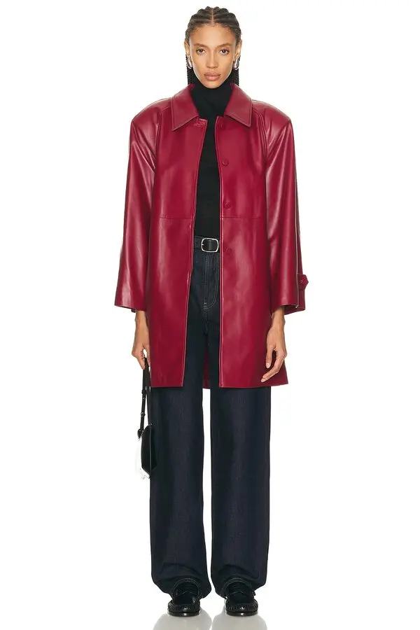 AEXAE Leather Padded Midi Coat - Deep Red