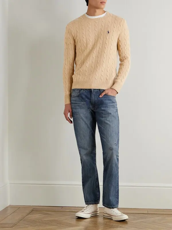 Polo Ralph Lauren Cable Knit Wool And Cashmere-blend Sweater - Brown