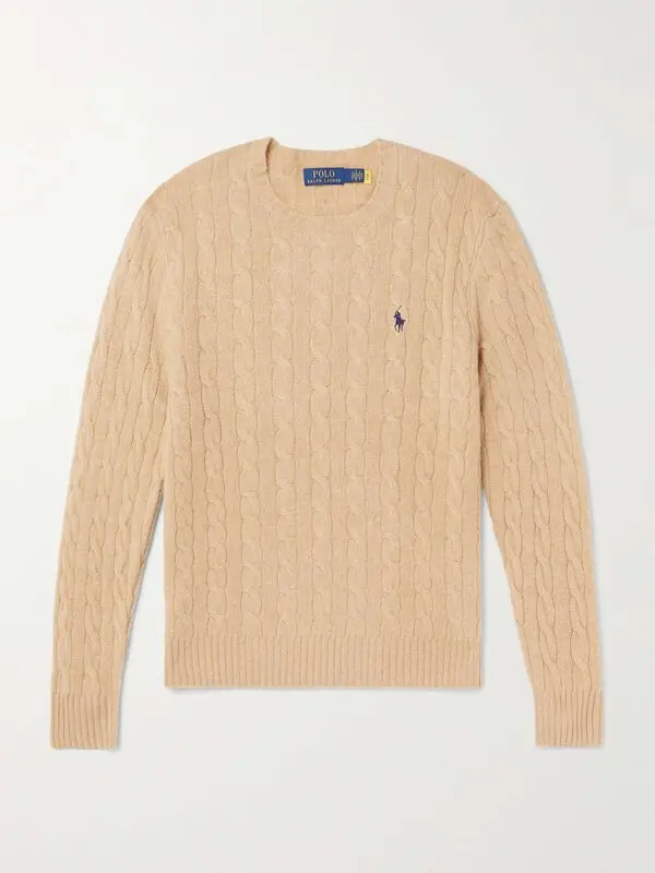 Polo Ralph Lauren Logo-embroidered Cable-knit Sweater - Camel