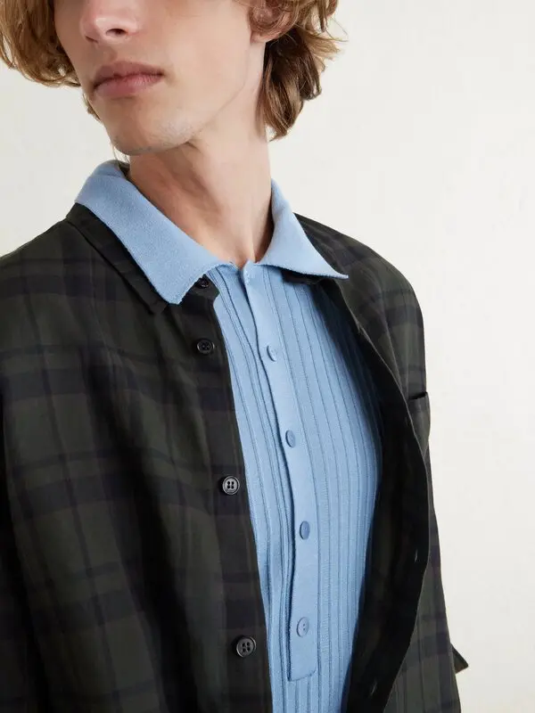 Saint Laurent Slim-fit Ribbed Wool, Cashmere And Silk-blend Polo Shirt - Blue
