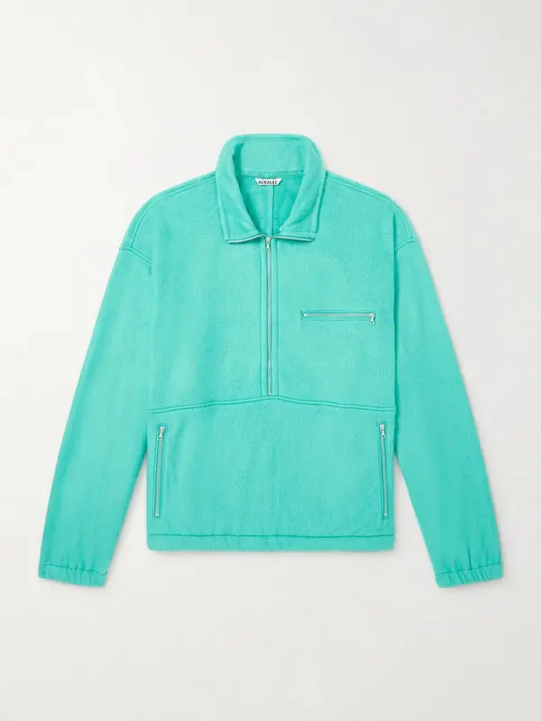 Auralee Silk-fleece Half-zip Sweatshirt - Green