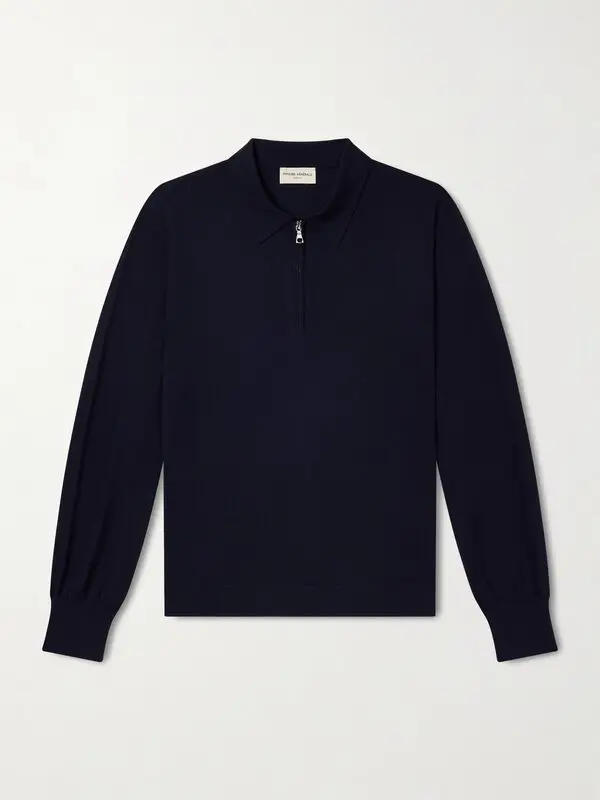 Officine Générale Wool Half-zip Polo Sweater - Blue