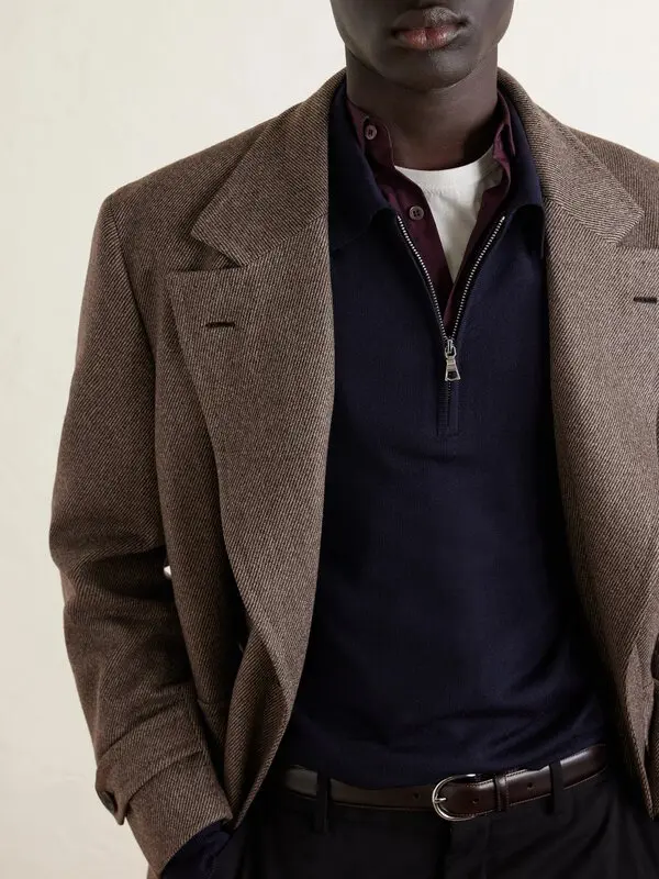 Officine Générale Wool Half-zip Polo Sweater - Blue