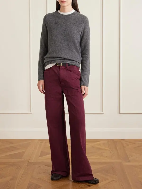 THE ELDER STATESMAN Herringbone Cotton Wide-leg Pants