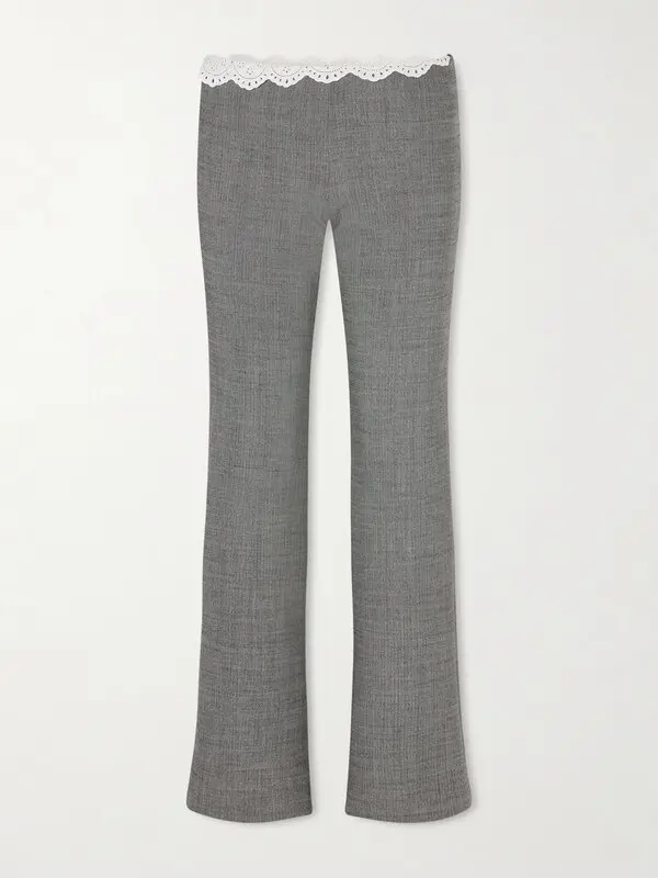 Magda Butrym Broderie Anglaise-trimmed Herringbone Flared Pants - Gray