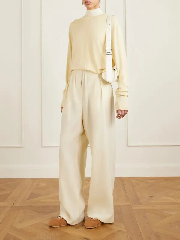 JIL SANDER Wool-ripstop Wide-leg Pants - Neutrals