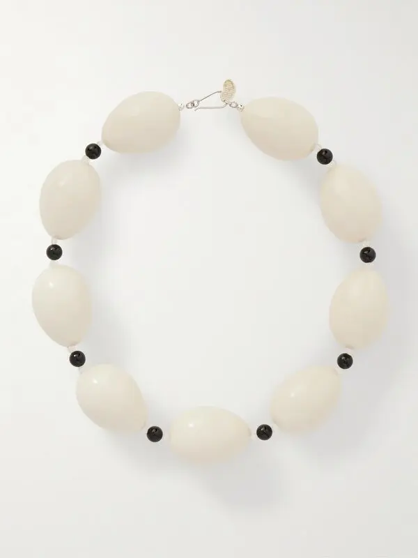 GOHAR WORLD Host Egg Silver, Porcelain And Quartz Necklace - White