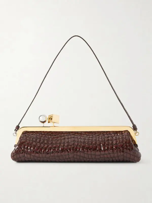 Jacquemus Salon Croc-effect Patent-leather Clutch - Brown