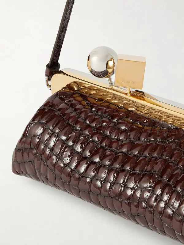 Jacquemus Salon Croc-effect Patent-leather Clutch - Brown