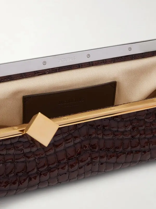 Jacquemus Salon Croc-effect Patent-leather Clutch - Brown