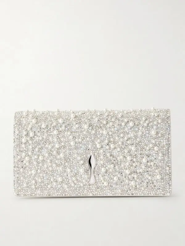 CHRISTIAN LOUBOUTIN Bettina Embellished Metallic Leather Clutch - Silver