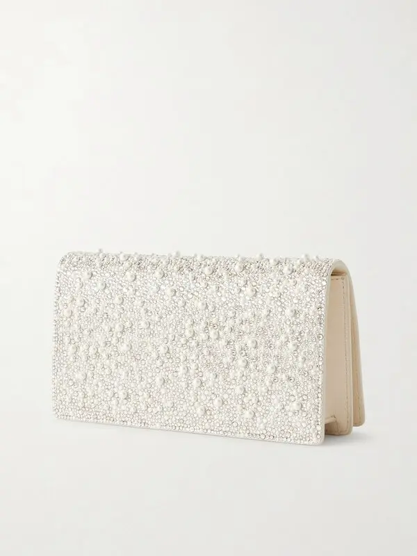 CHRISTIAN LOUBOUTIN Bettina Embellished Metallic Leather Clutch - Silver