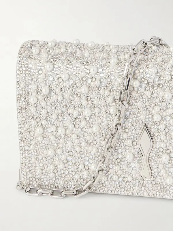 CHRISTIAN LOUBOUTIN Bettina Embellished Metallic Leather Clutch - Silver