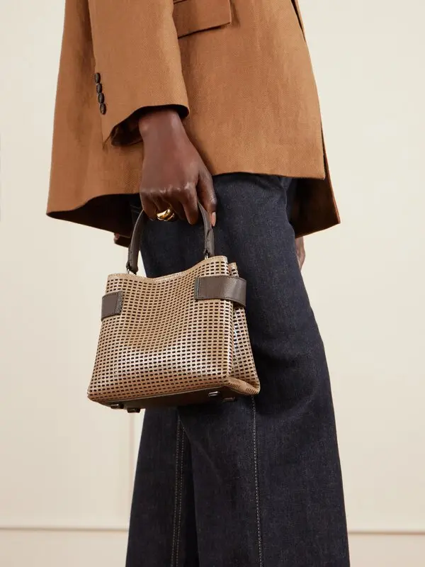 Brunello Cucinelli Essence Small Bead-embellished Perforated Metallic Leather Shoulder Bag