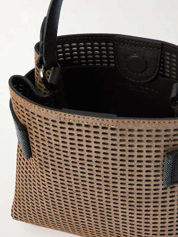 Brunello Cucinelli Essence Small Bead-embellished Perforated Metallic Leather Shoulder Bag