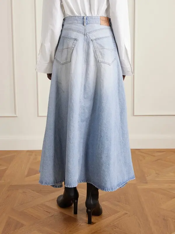 Balenciaga Godet Paneled Denim Maxi Skirt - Blue
