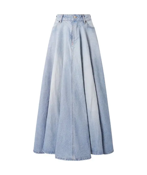 Balenciaga Godet Paneled Denim Maxi Skirt - Blue