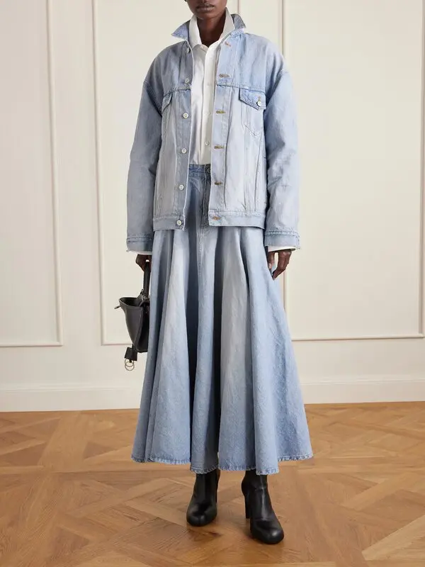 Balenciaga Godet Paneled Denim Maxi Skirt - Blue