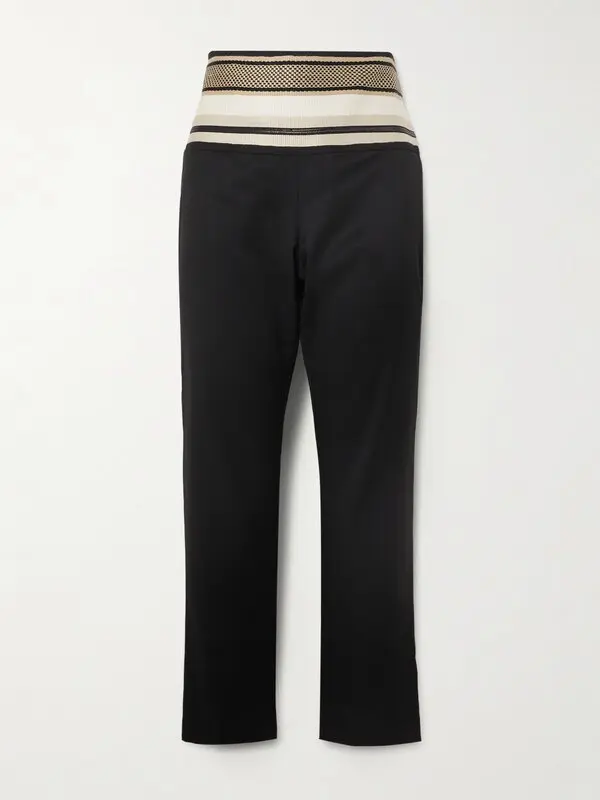 ABADIA Sadu Grosgrain-trimmed Tapered Trousers - Black