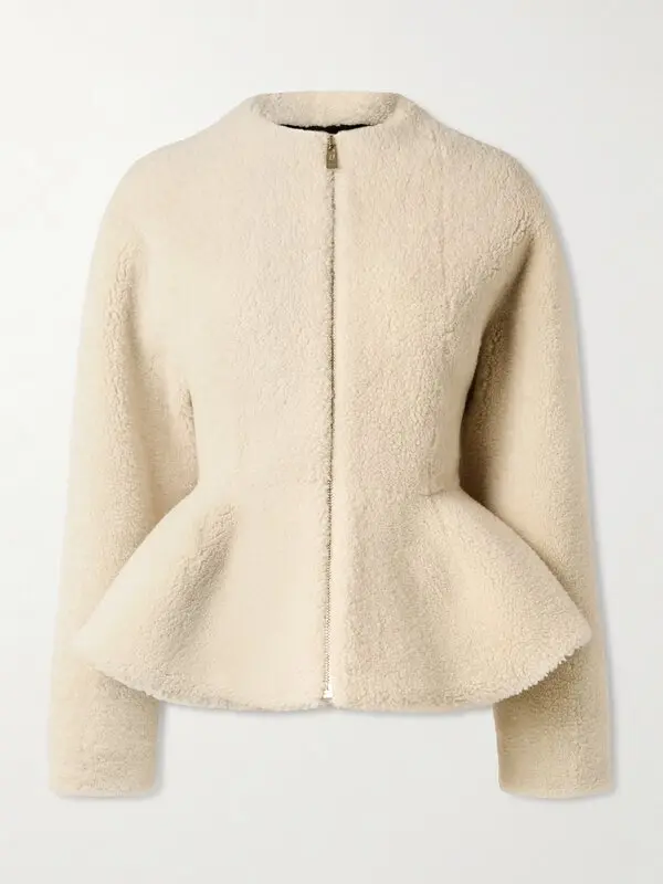 Alaïa Shearling Peplum Jacket - Neutrals