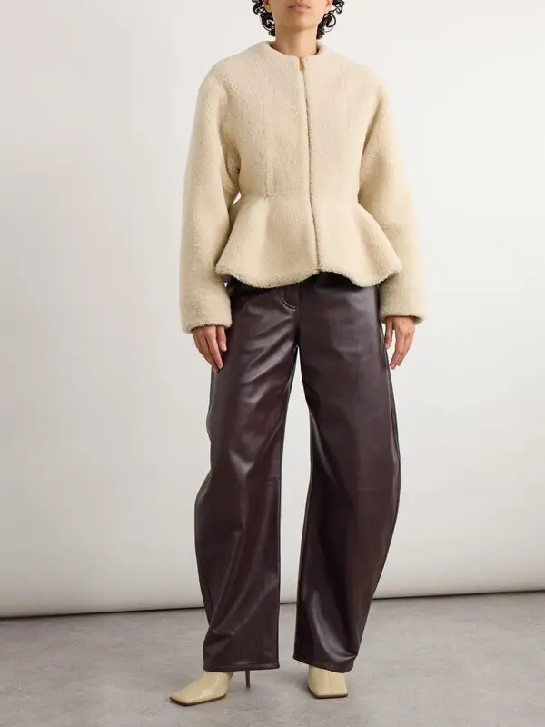 Alaïa Shearling Peplum Jacket - Neutrals