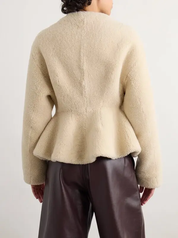 Alaïa Shearling Peplum Jacket - Neutrals